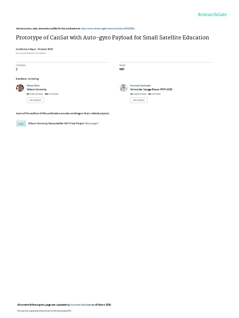 CanSat Prototype with Auto-Gyro | PDF | Telemetry | Microcontroller
