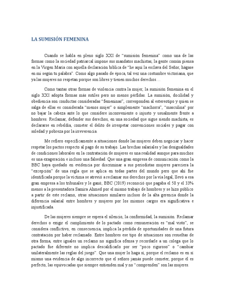Sumisión femenina y desigualdad laboral | PDF | Ciencias sociales