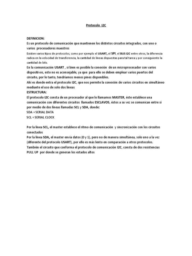 Protocolo I2C Definicion | PDF | Ingenieria Eléctrica | Informática