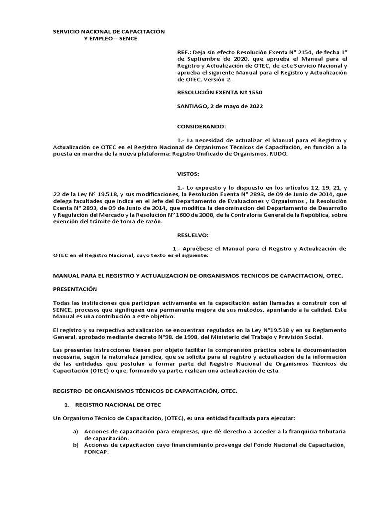 Manual de Registro y Actualización de OTEC | PDF | Corporaciones | Fundación (sin fines de lucro)