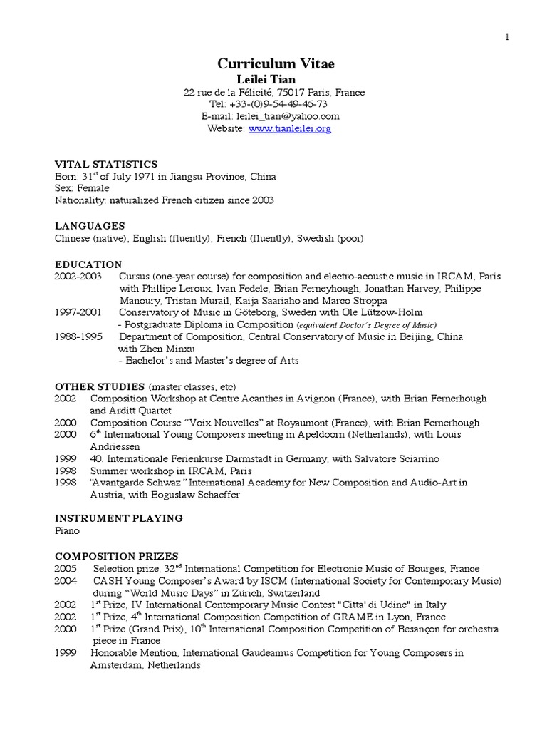 CV of Leilei Tian | PDF