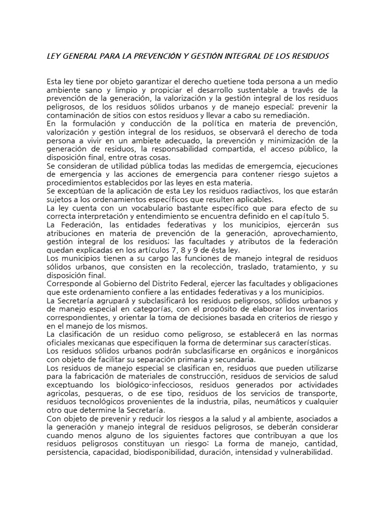 Resumen LGPGIR | PDF | Residuos | México