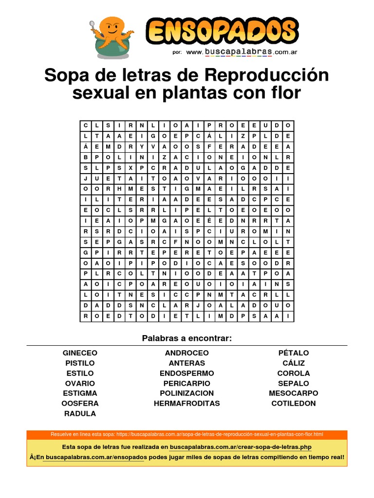 Sopa de Letras de Reproducción Sexual en Plantas Con Flor | PDF ...