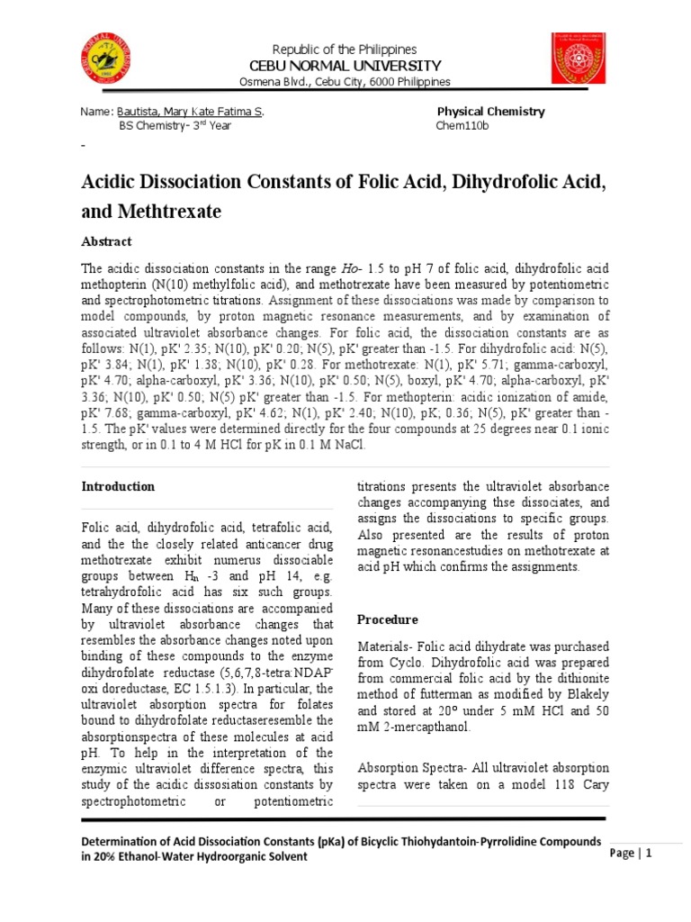 Determination Of Acid Dissociation Constant Of A Substance Pdf Acid
