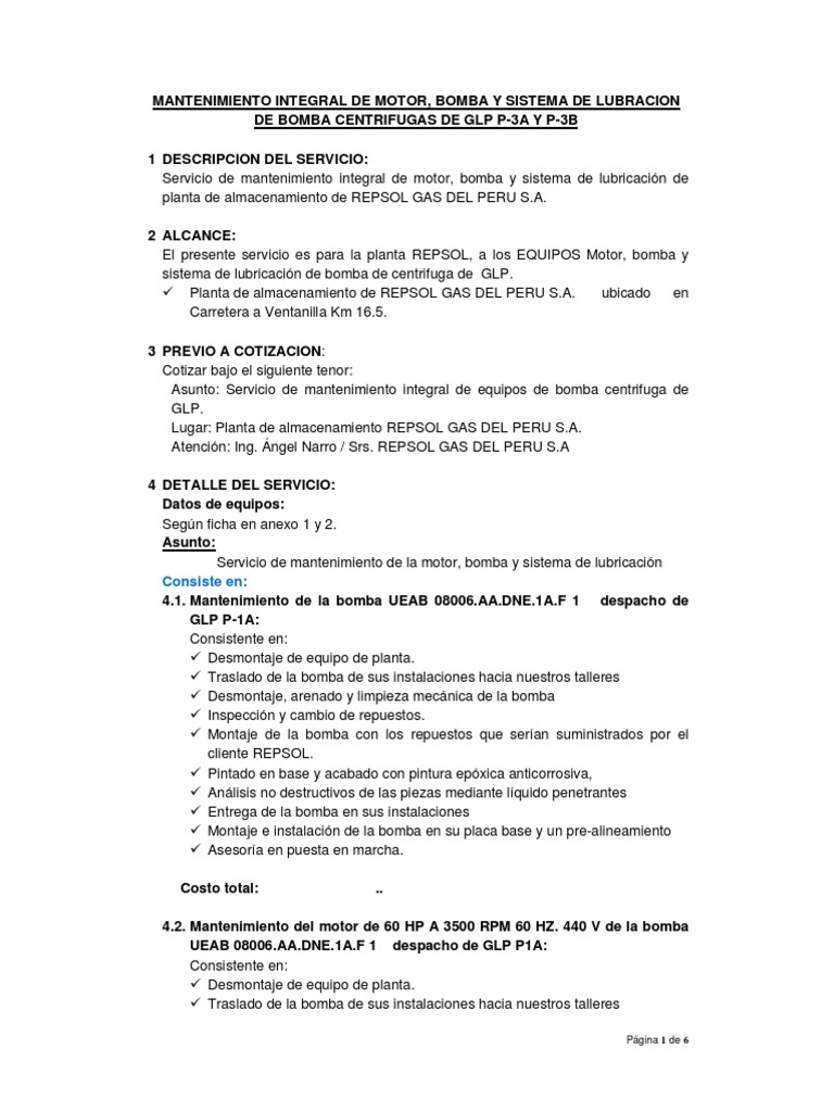 Mantenimiento Integral de Bombas de GLP | PDF | Rodamiento (Mecánico) | Bomba