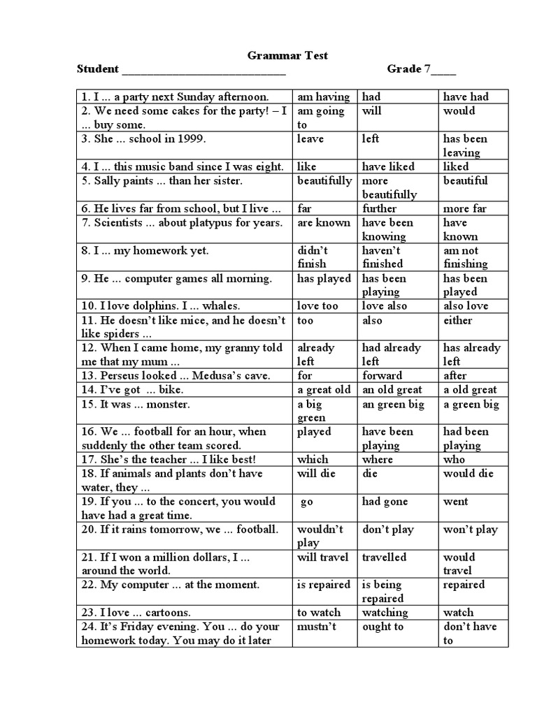 Final Grammar Test | PDF