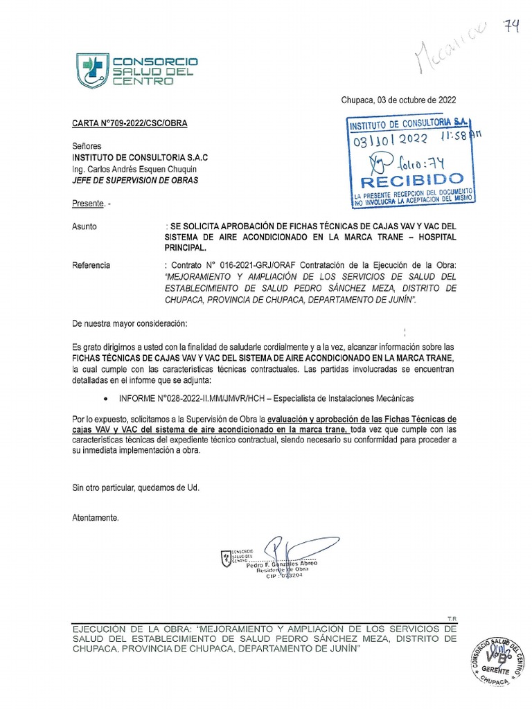 Carta N°709-2022-Csc-Obra | PDF Carta N°709-2022-Csc-Obra | PDF
