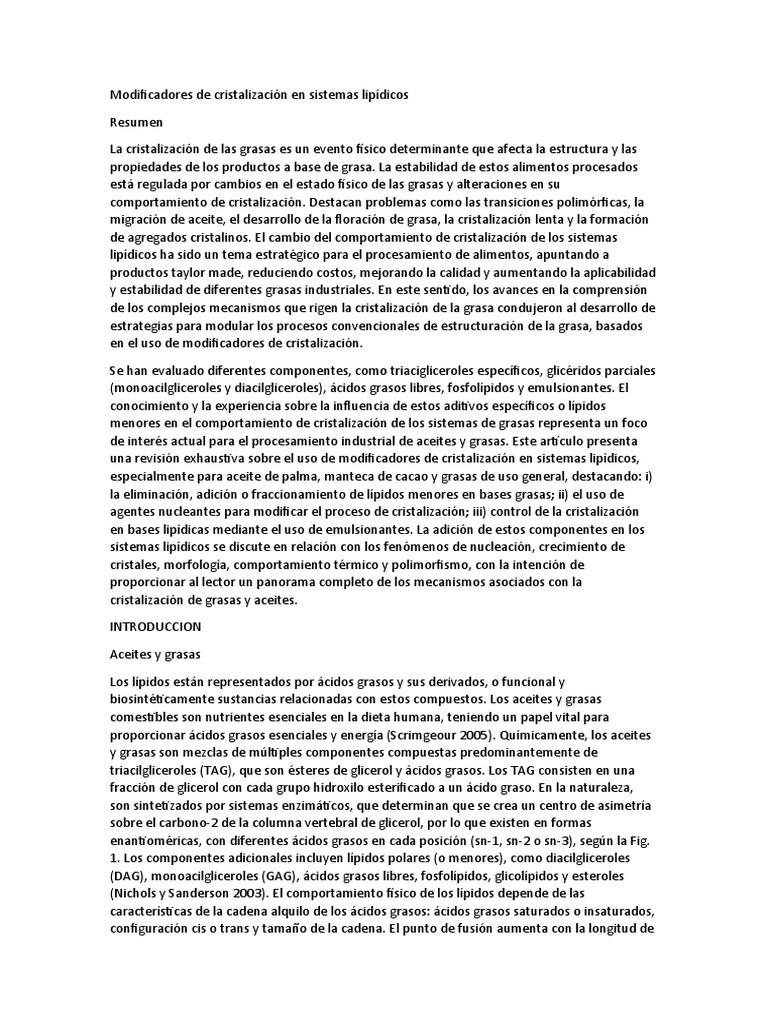 Modificadores de Cristalización en Sistemas Lipídicos | PDF | Lípido ...