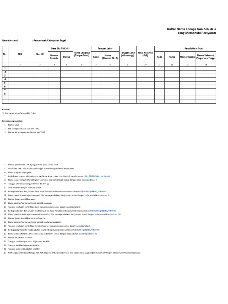 Lampiran Tabel Pendataan Non ASN | PDF