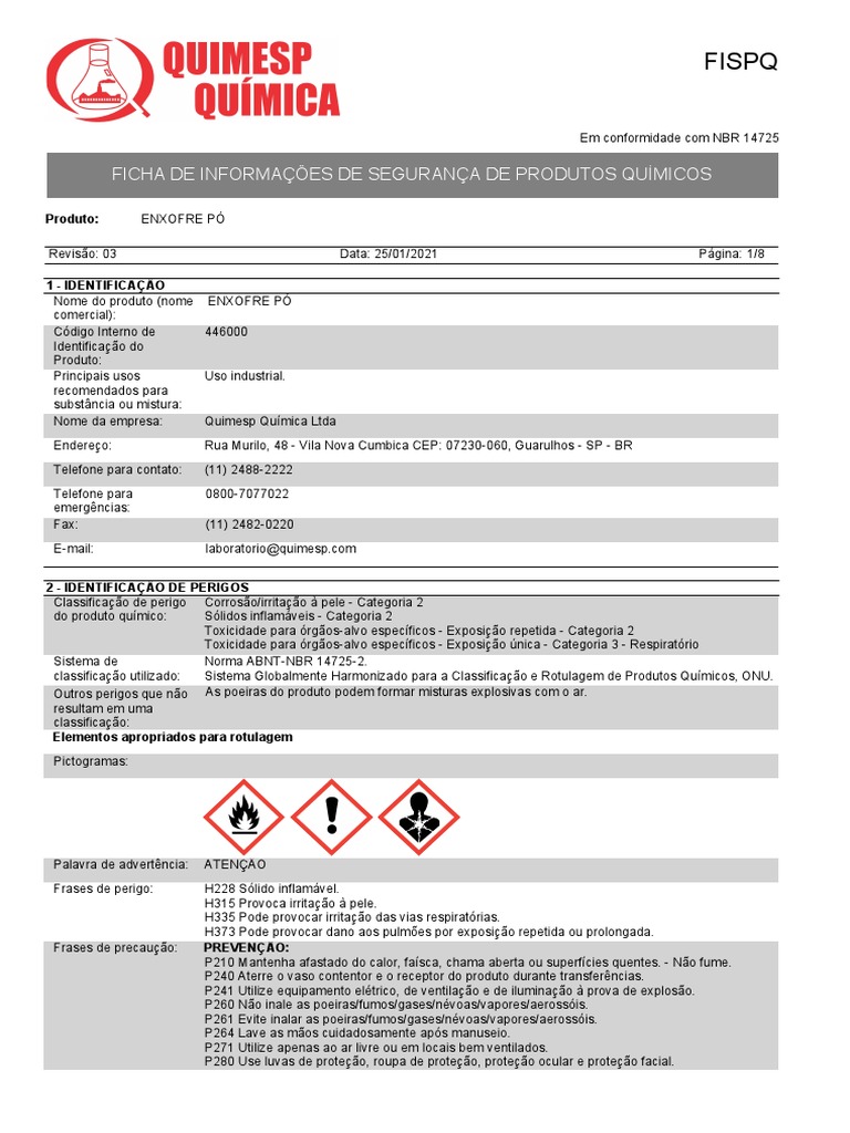 Fispq Enxofre-Po | PDF | Embalagem e rotulagem | Química