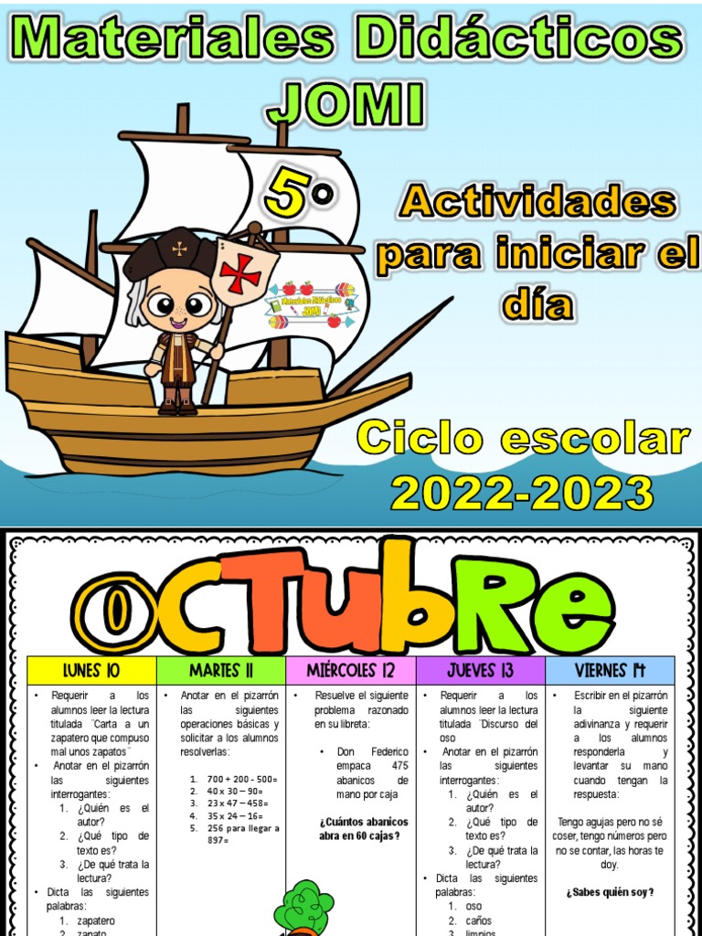 5°? S7 S8 Actividades para Iniciar El Día Jomi 2022 2023 | PDF