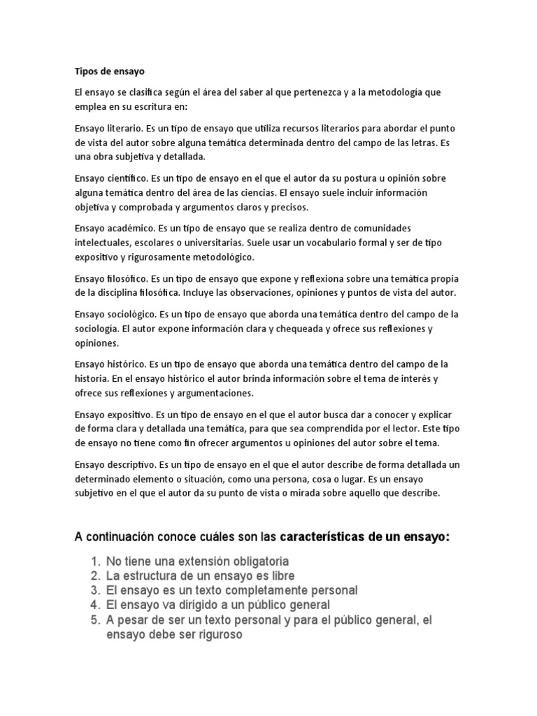 Tipos de Ensayo | PDF