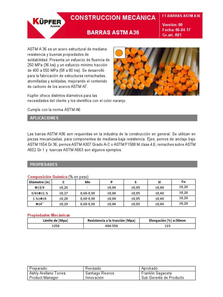 Ft-Astm A36 | PDF | Materiales de construcción | Hierro