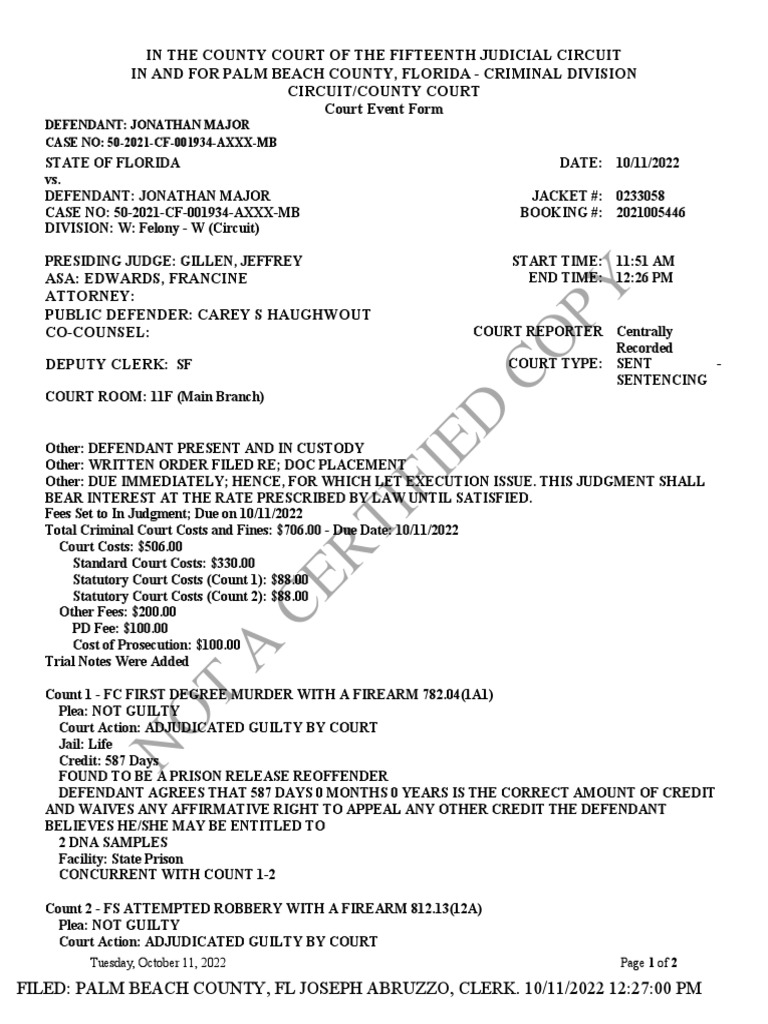 Court Event Form For Jonathan Major's Sentencing | PDF | County Court ...