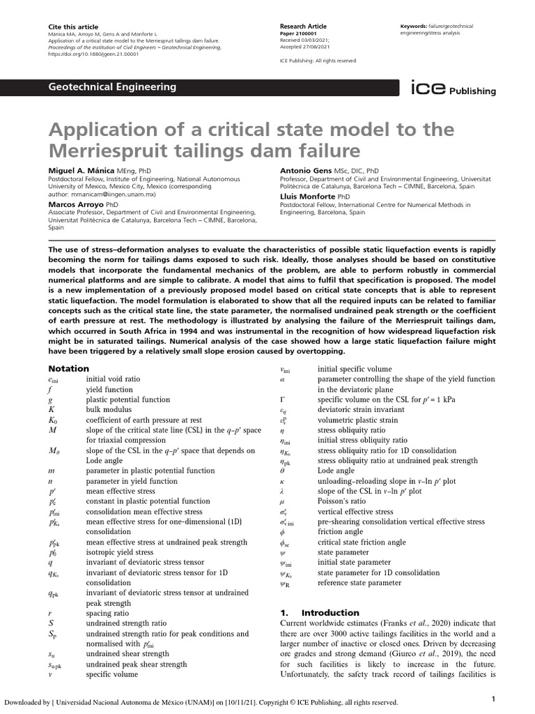 Application of A Critical State Model To The Merriespruit Tailings Dam ...