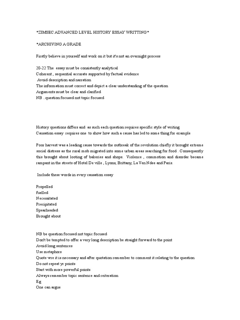 ZIMSEC A Level History Essay Guide | PDF | Essays | Argument
