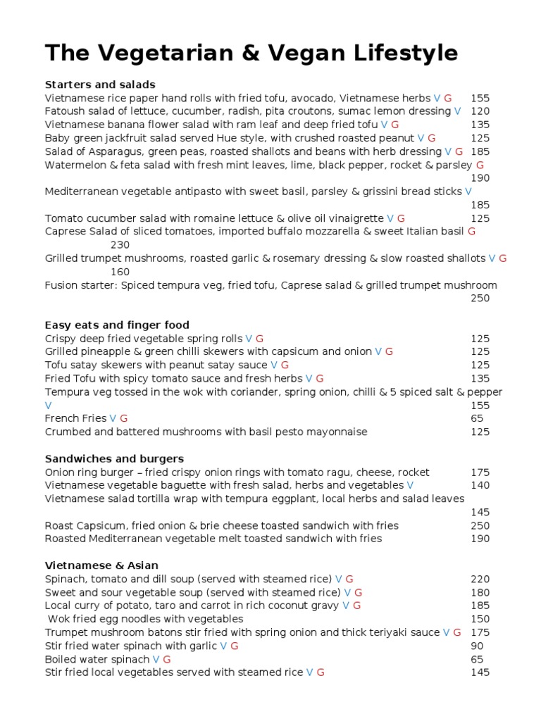 Veg & Vegan Menu JUNE 2011 | PDF | Vietnamese Cuisine | Salad