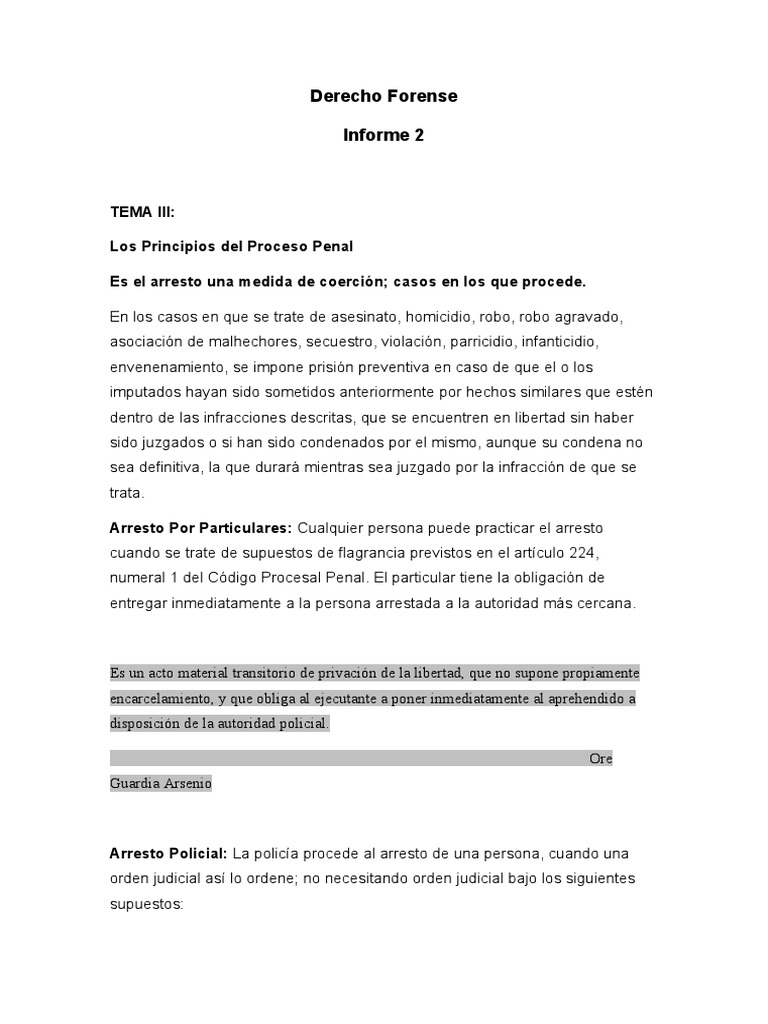 Informe 2 de Derecho Forense 1 | PDF | Derecho penal | Policía