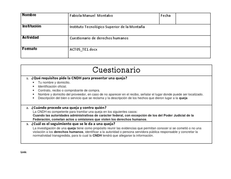 Cuestionario de Derechos Humanos | PDF