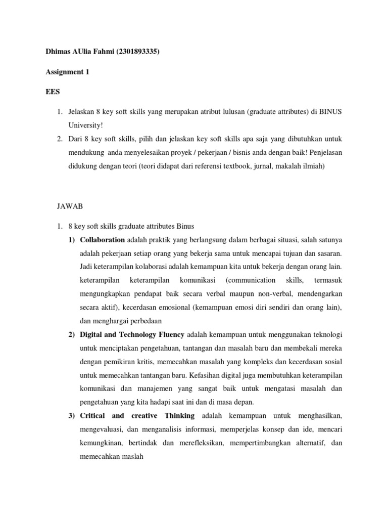 8 Soft Skills Lulusan BINUS University | PDF