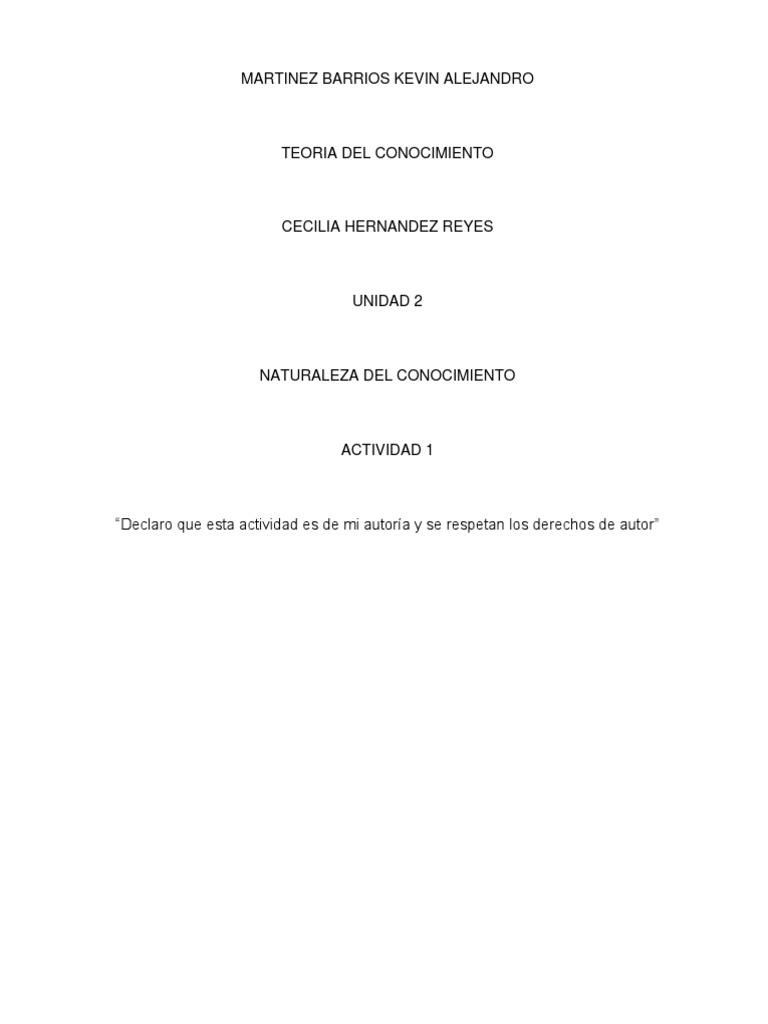 Martinez Kevin U2 Act1 | PDF | Conocimiento | Realidad