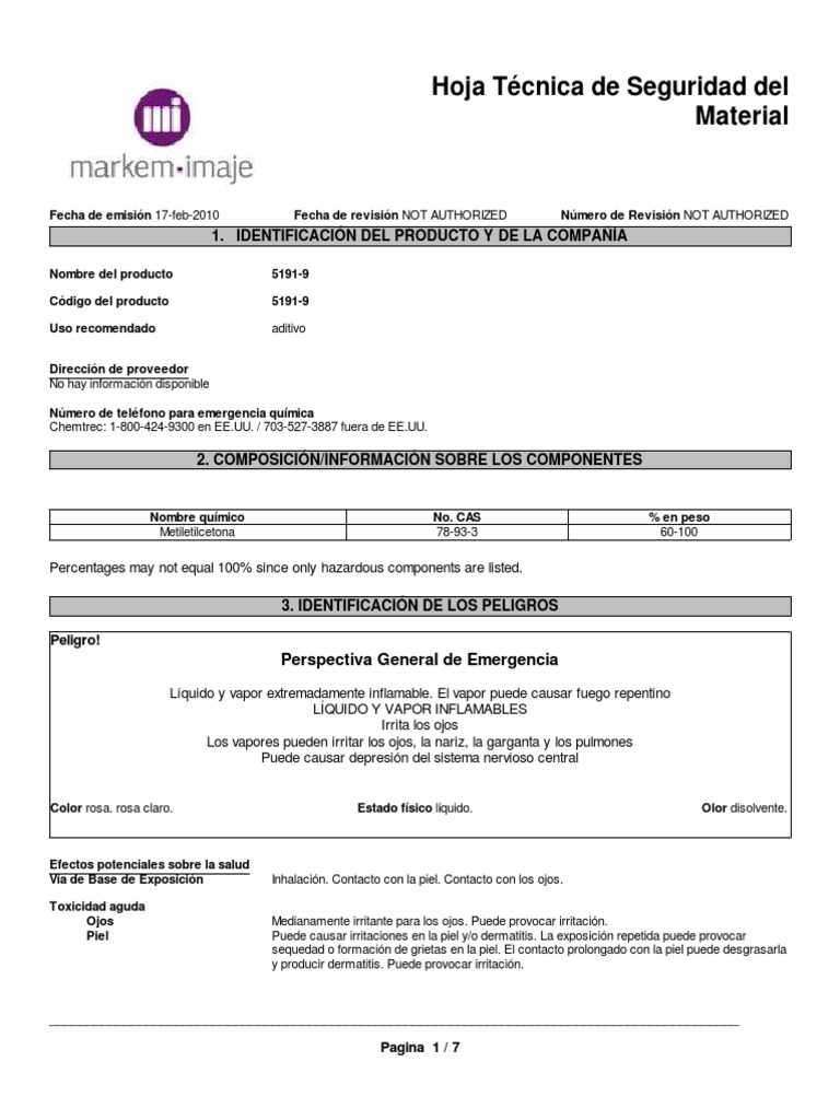 MSDS 5191-9esp | PDF | Toxicidad | Naturaleza
