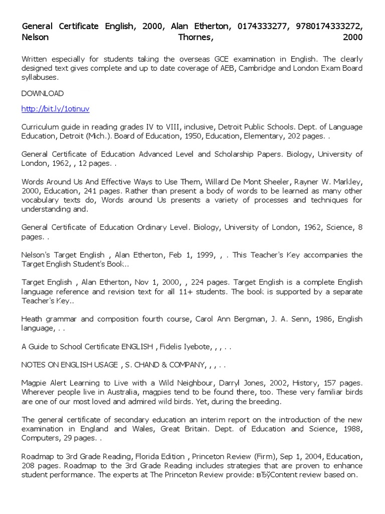 General Certificate English | PDF