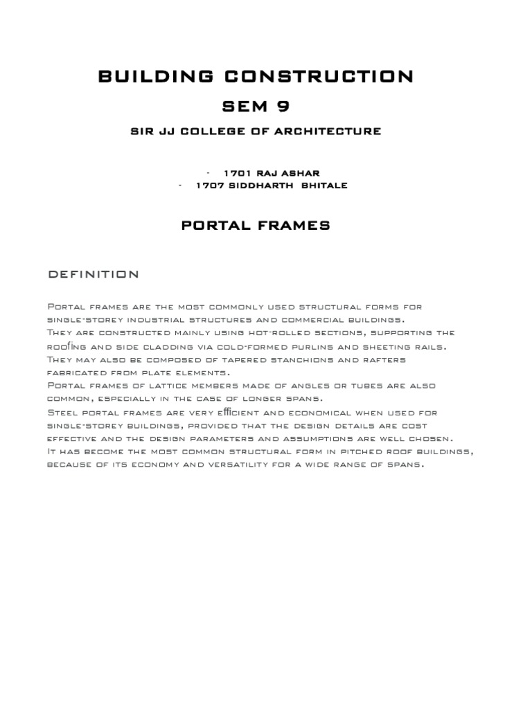 1701 and 1707 PORTAL FRAMES | PDF | Framing (Construction) | Buckling