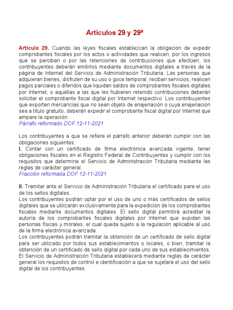Artículo 29 Y 29A CFF | PDF | Impuestos | Impuesto sobre la renta