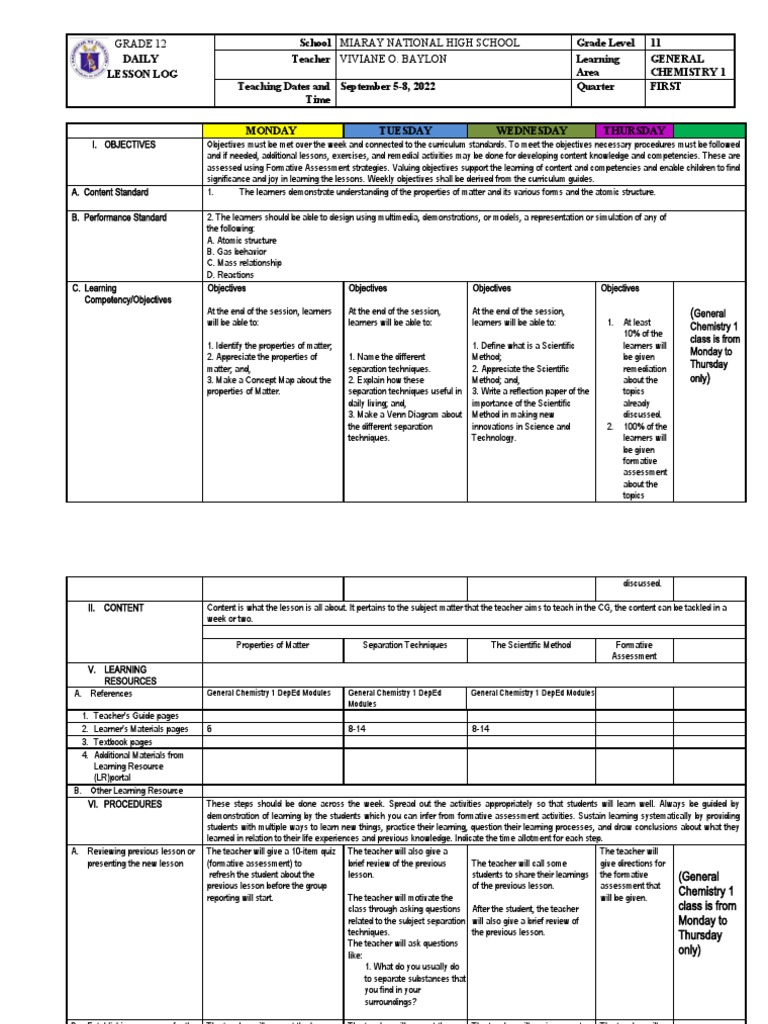 Gen Chem 1 DLL - 3rd Week | PDF | Teachers | Learning