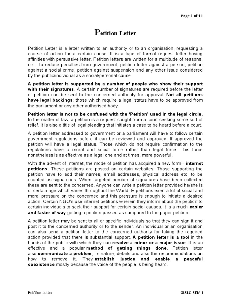 Petition Letter Unit 1 | PDF