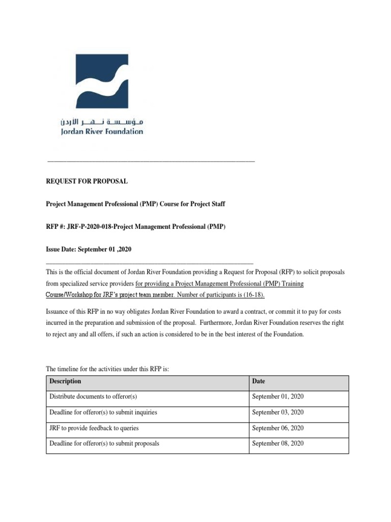 RFP For PMP Course Training | PDF | Offer And Acceptance | Request For ...