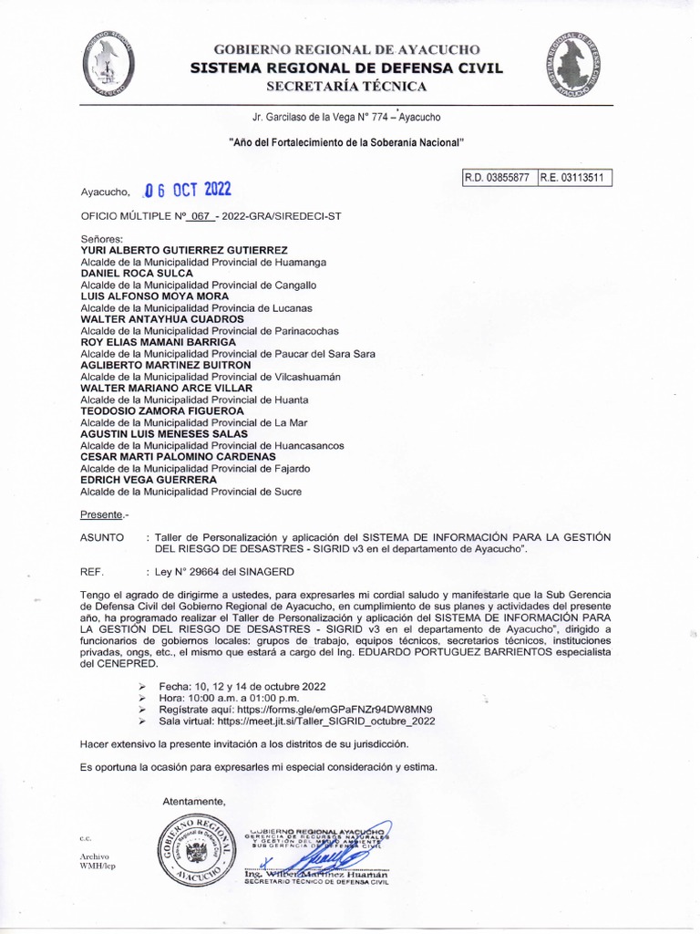 Oficio Mult. 067 2022 ST | PDF