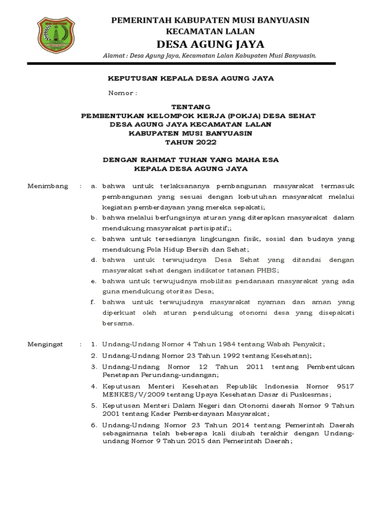 Contoh SK Pokja Desa | PDF