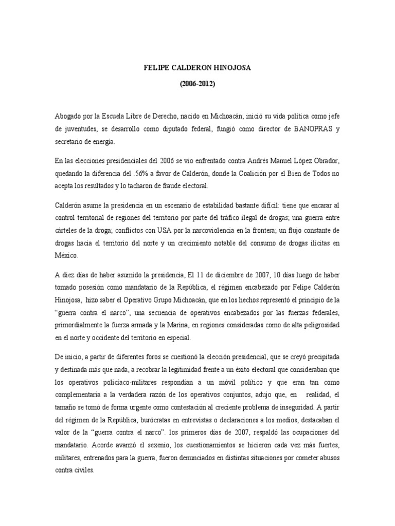 Felipe Calderón: Nacimiento y Presidencia | PDF | México