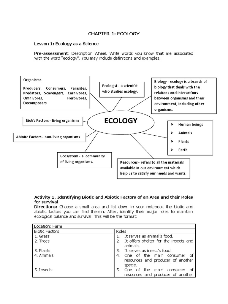 CHAPTER 1 - ECOLOGY TASKS | PDF | Ecology | Ecosystem