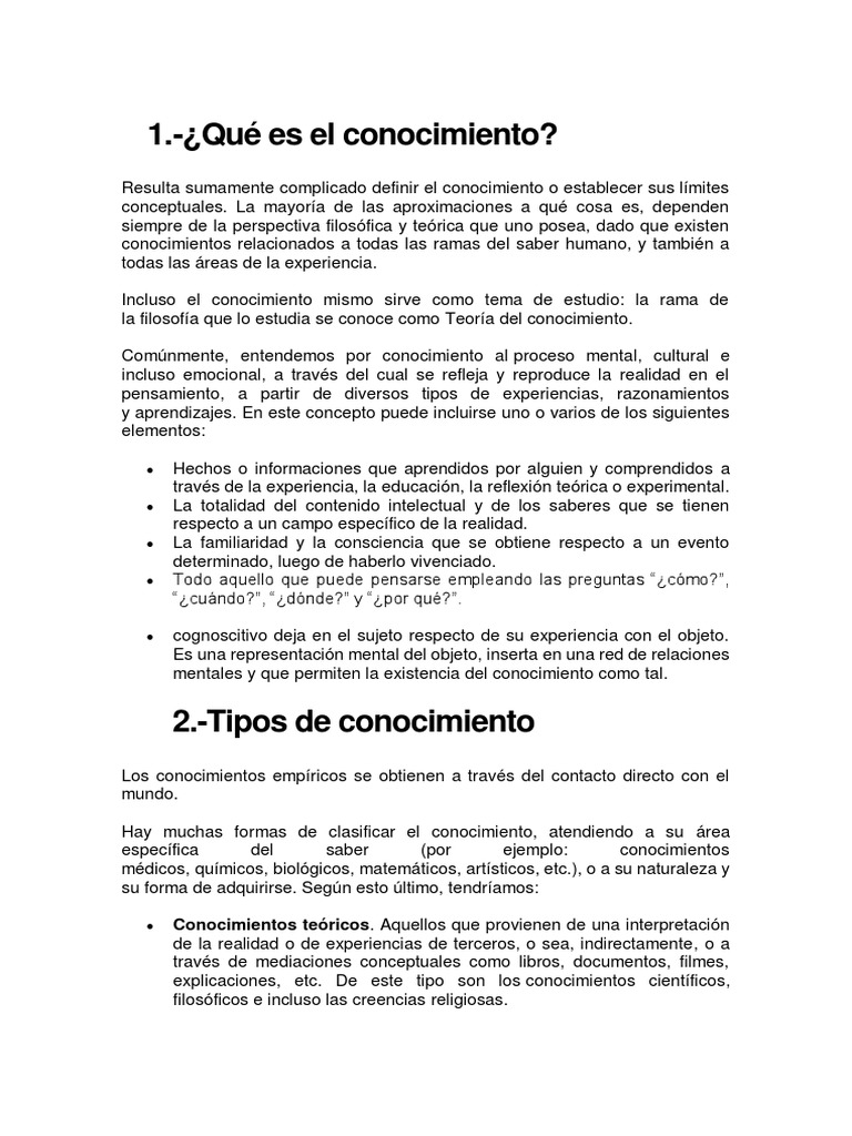Definición y Tipos de Conocimiento | PDF | Conocimiento | Experiencia