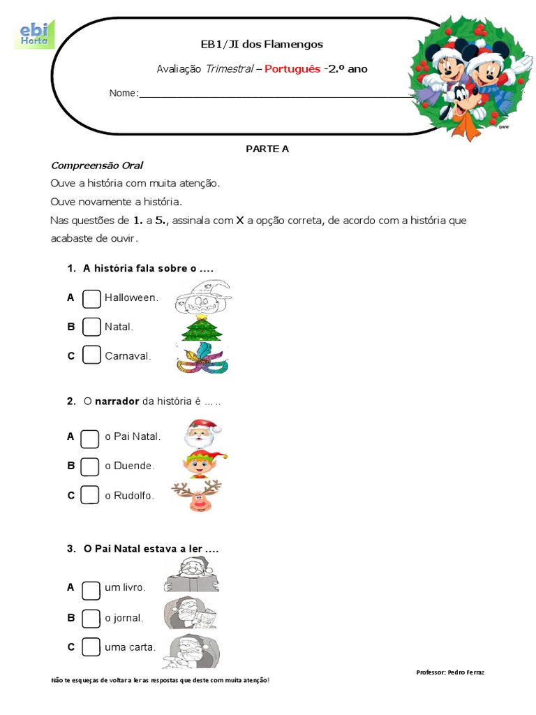 Ficha de Natal - 2º Ano - Port | PDF | Linguística