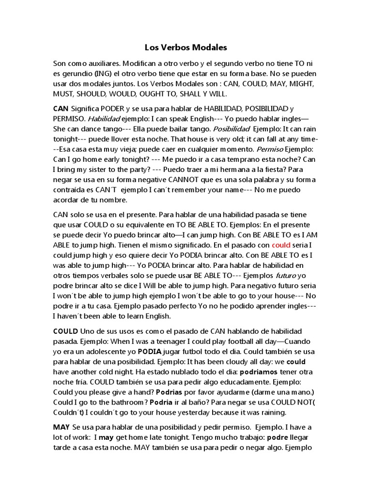 Los Verbos Modales | PDF