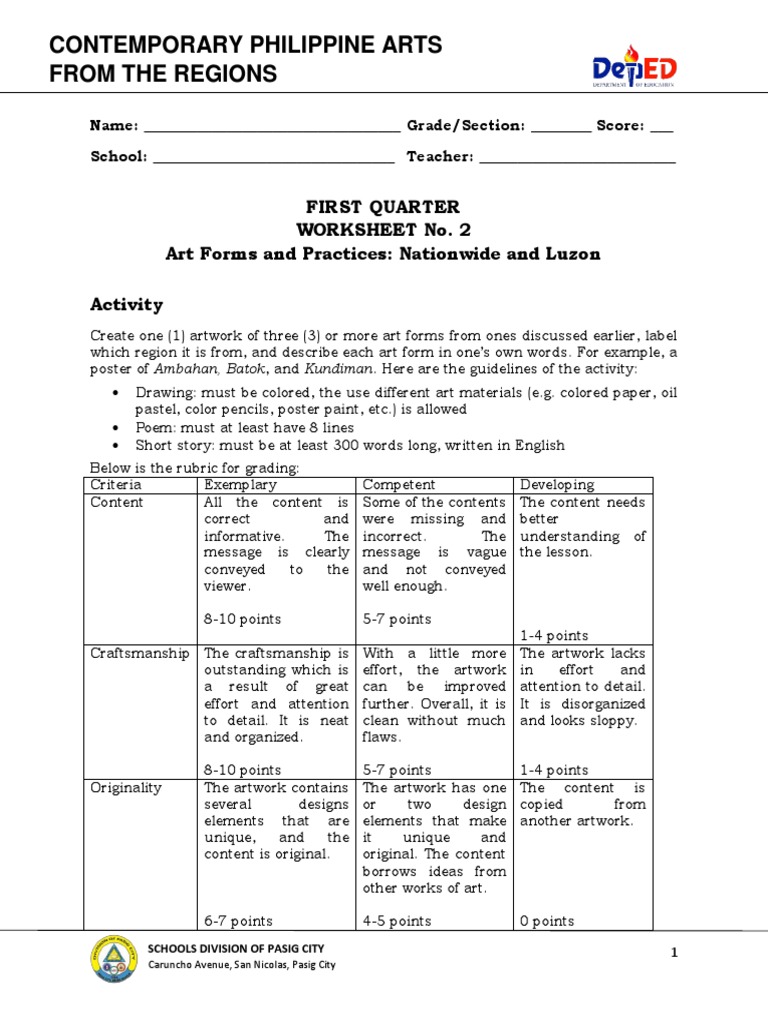Contemporary Arts - q1 - Dw2 | PDF