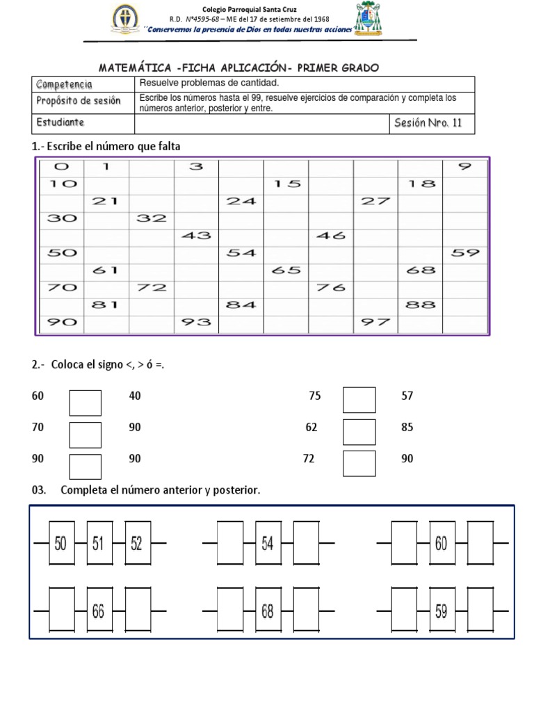 Comparto 'Ficha Refuerzo de Numeros Hasta El 99 ' Contigo | PDF