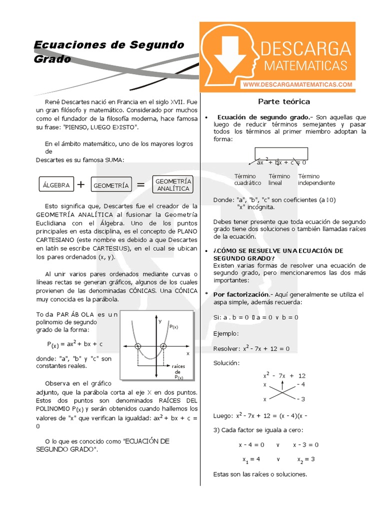14 Descargar Ecuaciones de Segundo Grado Álgebra Segundo de Secundaria ...