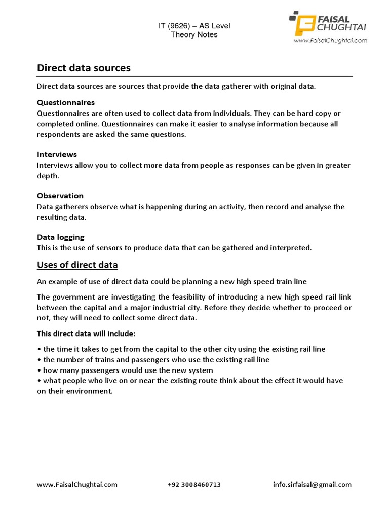 Sources of Direct and Indirect Data 5vYzkYT | PDF