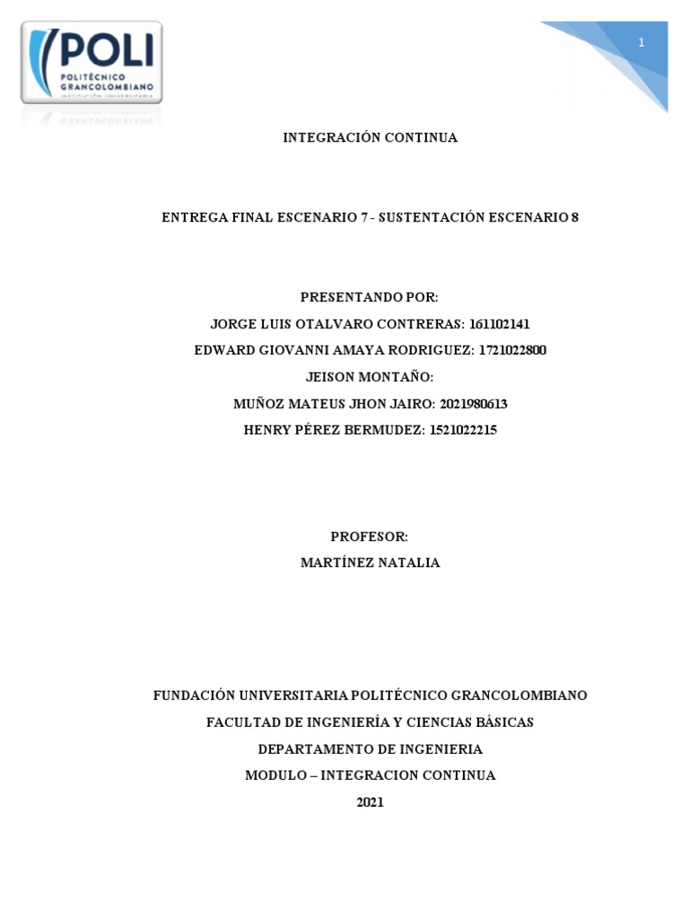 Entrega Final Escenario 7 - Sustentacion Escenario 8 | PDF