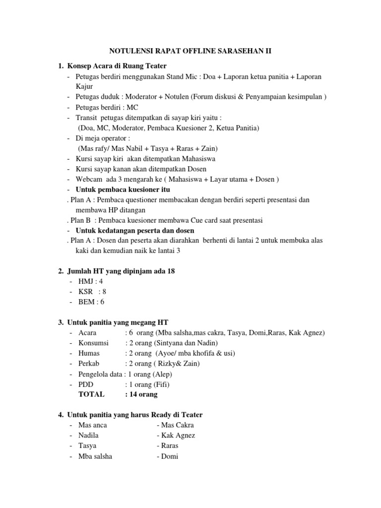 Notulensi Rapat Offline Sarasehan Ii | PDF