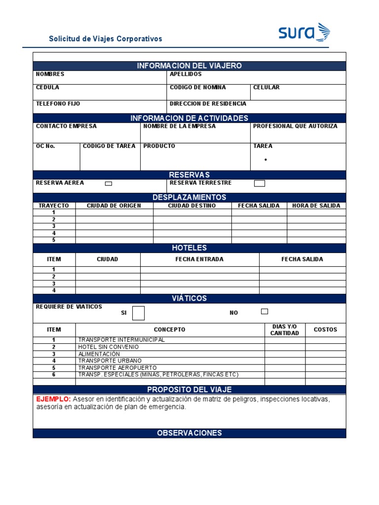 Formato Solicitud de Viajes | PDF