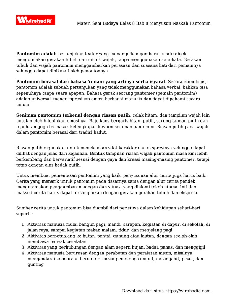 Menyusun Naskah Pantomim Kelas 8 | PDF
