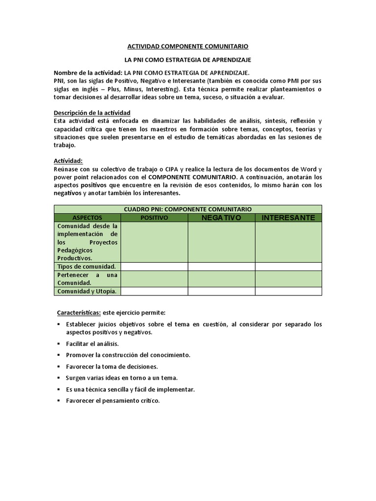 Actividad Componente Comunitario Cuadro Mef | PDF