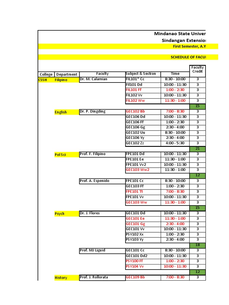 Msu Mcses Final Class Schedule For 1ST Sem Ay 2022 23 | PDF