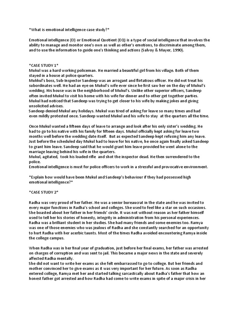 Case Study | PDF | Emotional Intelligence | Psychology